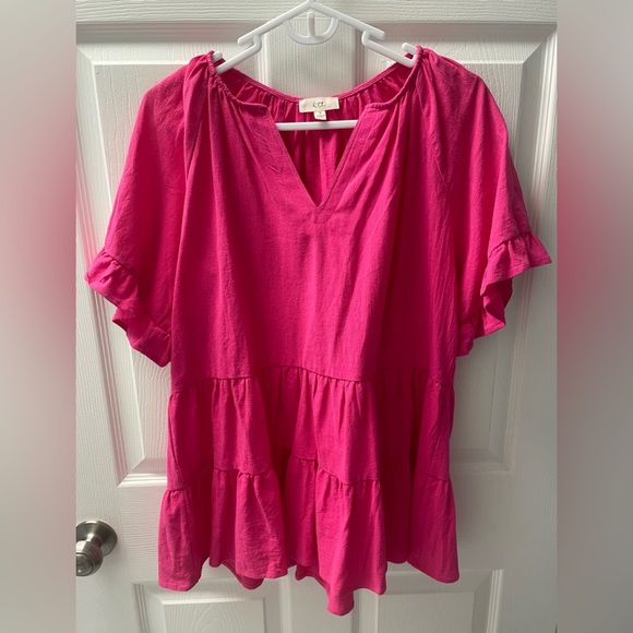 ott | Tops | Womens Hot Pink Ott Tieredruffled Top | Poshmark